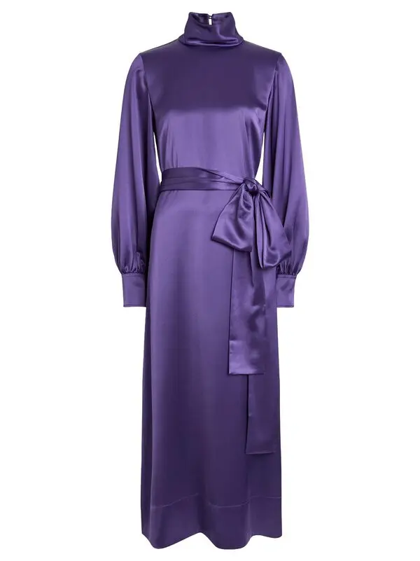 JOSEPH Cels Belted Satin Midi Dress - Violet