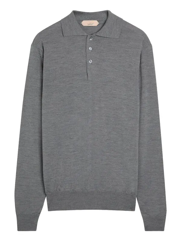 AURELIEN Wool Polo Shirt - Grey