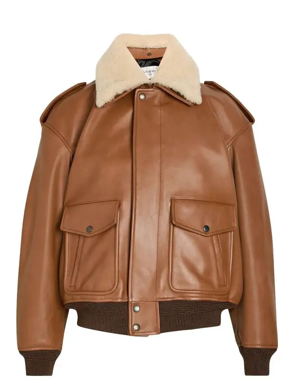 Saint Laurent Detachable-collar Shearling And Leather Jacket - Terracotta