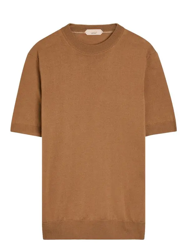 AURELIEN Knit Merino Wool T-shirt - Caramel