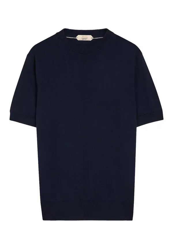 AURELIEN Knit Merino Wool T-shirt - Navy
