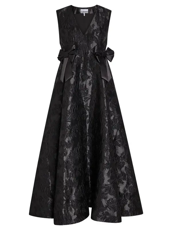 GANNI Floral-jacquard Cloqué Midi Dress - Black