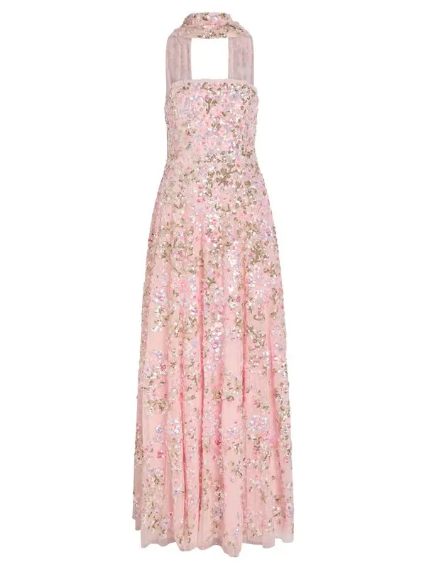 NEEDLE & THREAD Embellished Scarf-effect Tulle Gown - Light Pink