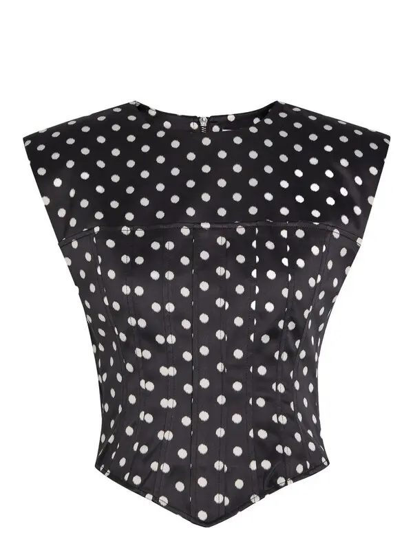 GANNI Polka-dot Corset-style Satin Top - Black