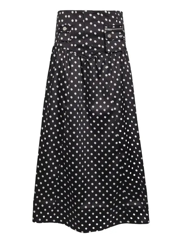GANNI Polka Dot Satin Maxi Skirt - Black