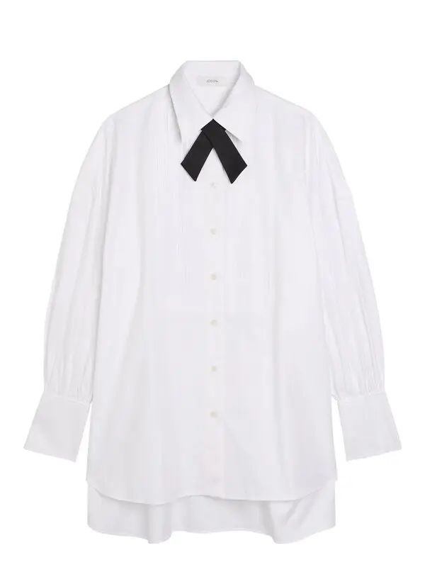 JOSEPH Contrasting-neck Pintuck Cotton Blouse - White
