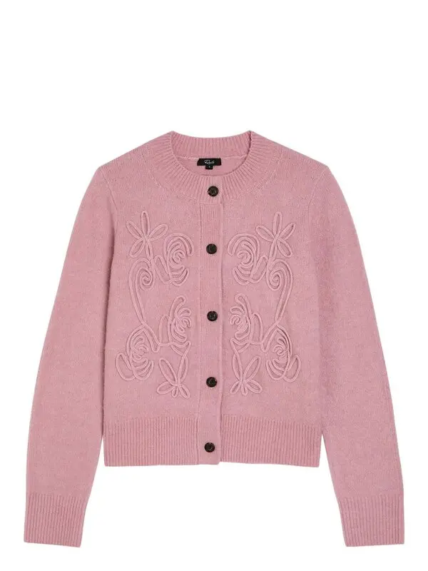 Rails Floral-embroidery Knit Cardigan - Pink