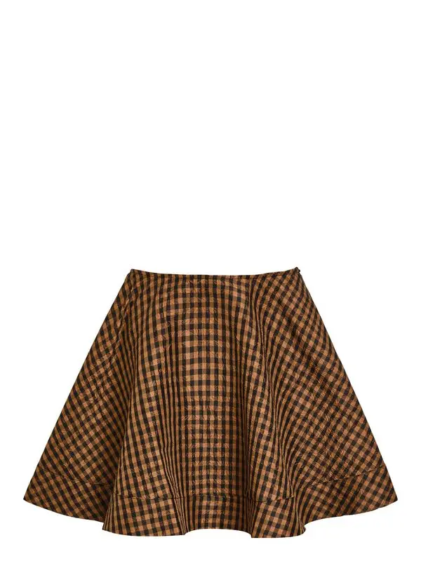 GANNI Gingham Crinkled Taffeta Mini Skirt - Dark Brown