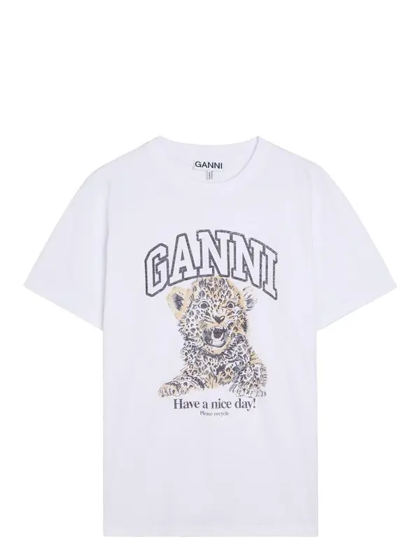 GANNI Printed Cotton T-shirt - Leopard