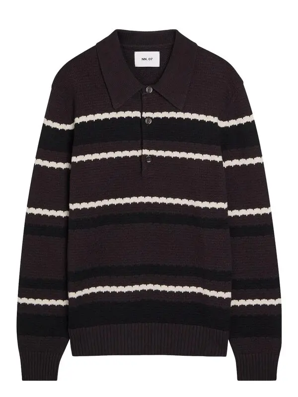 Nn07 Alfie Striped Cotton Polo Jumper - Black