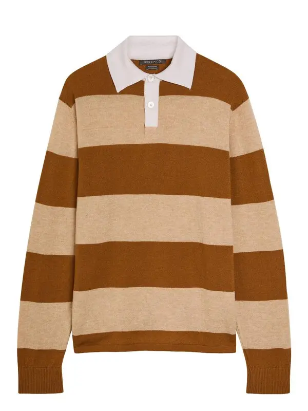 BEGG X CO Striped Cashmere Polo Jumper - Brown
