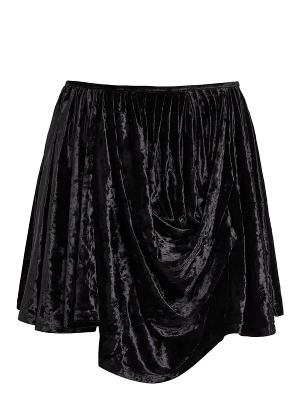 GANNI Draped Asymmetric Velour Mini Skirt - Black