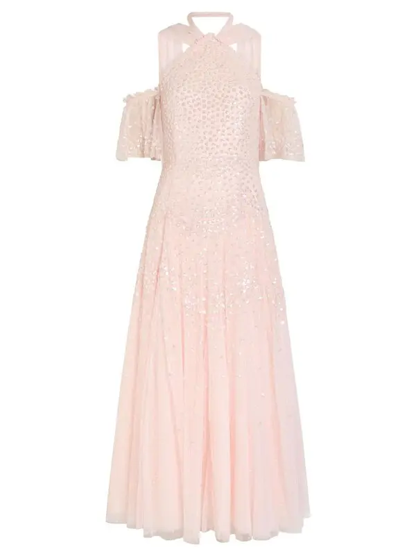 NEEDLE & THREAD Sequin-embellished Halterneck Tulle Gown - Light Pink