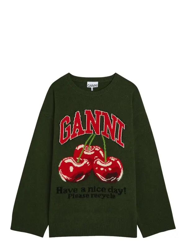 GANNI Intarsia Wool-blend Jumper - Green