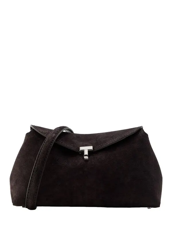 TOTEME T-lock Suede Clutch - Dark Brown
