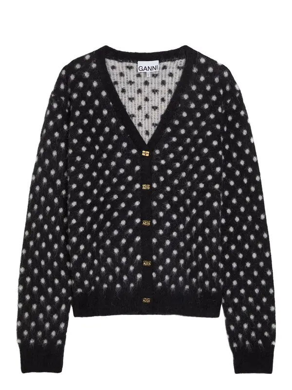 GANNI Polka Dot Brushed Alpaca-blend Cardigan - Black