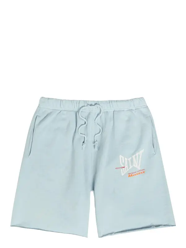 SAINT MXXXXXX Logo-print Cotton Shorts - Light Blue