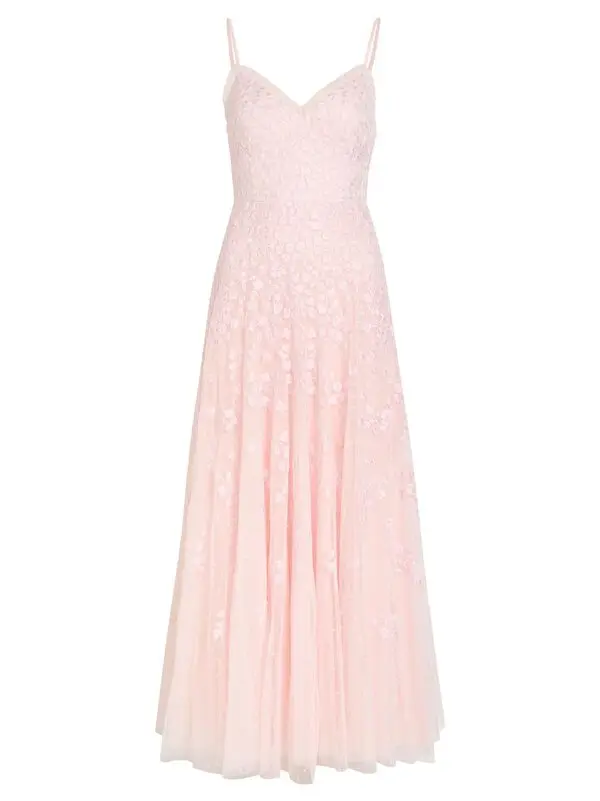 NEEDLE & THREAD Floral-embroidered Tulle Gown - Light Pink