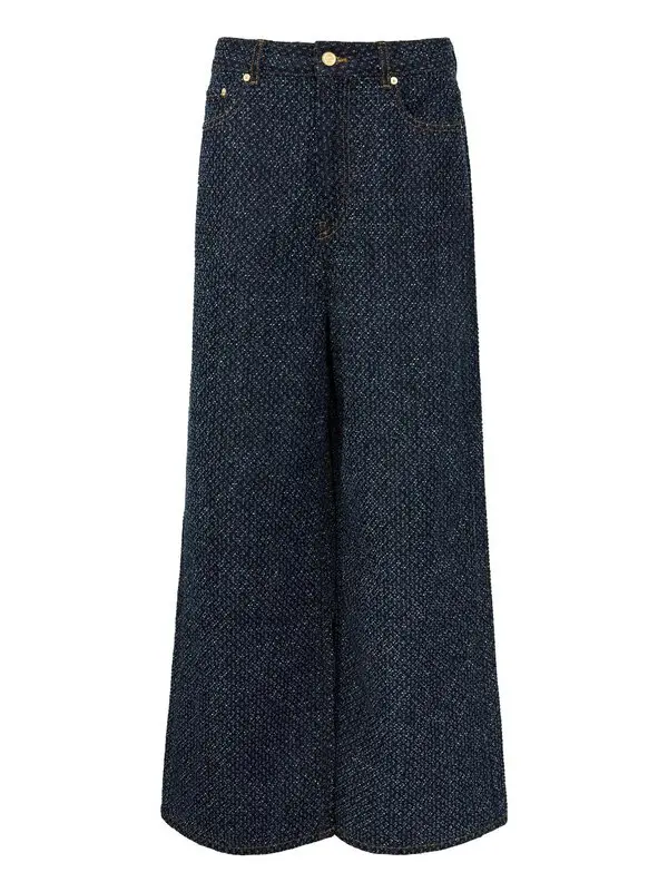 GANNI Textured Tweed Wide-leg Jeans - Denim