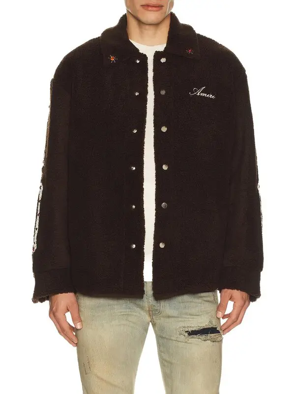 Amiri Bones Studded Overshirt In Brown - Dark Brown