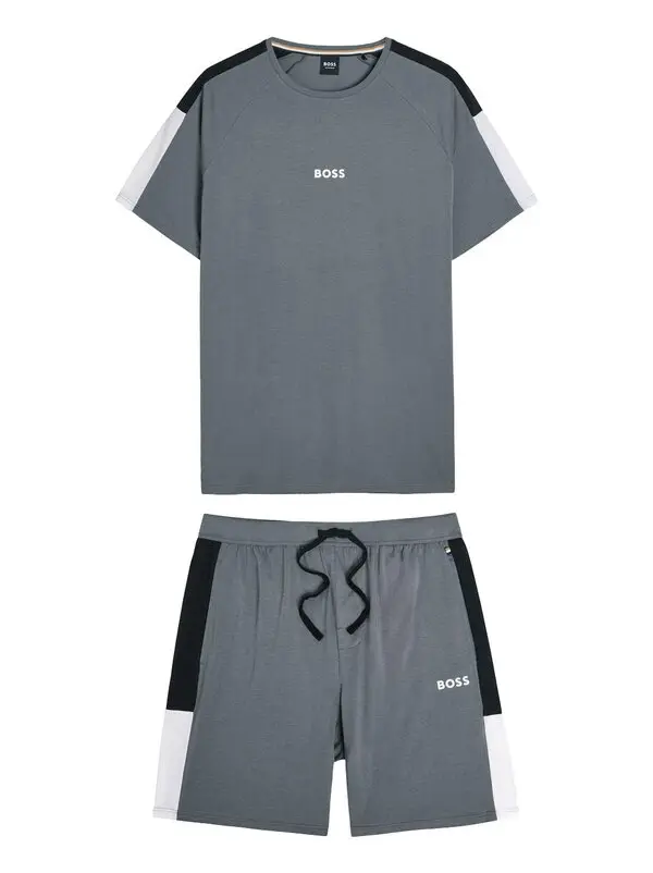 BOSS Logo-print Cotton-blend Lounge Set - Grey