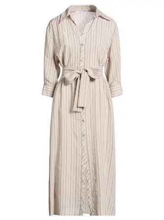 KAOS Striped Metallic Shirt Dress - Beige