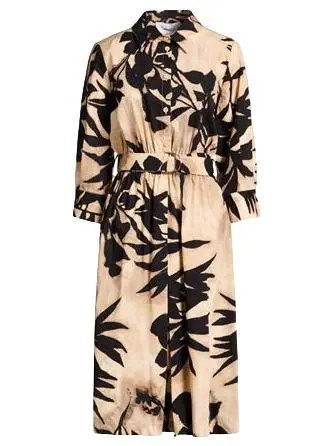 KAOS Floral-print Cotton Poplin Midi Dress - Beige