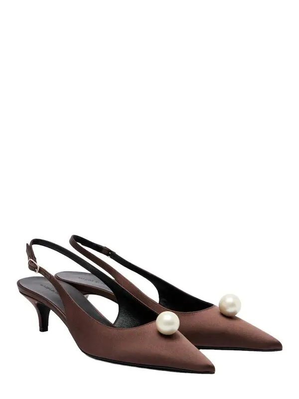 Magda Butrym Embellished Satin Slingback Pumps - Brown