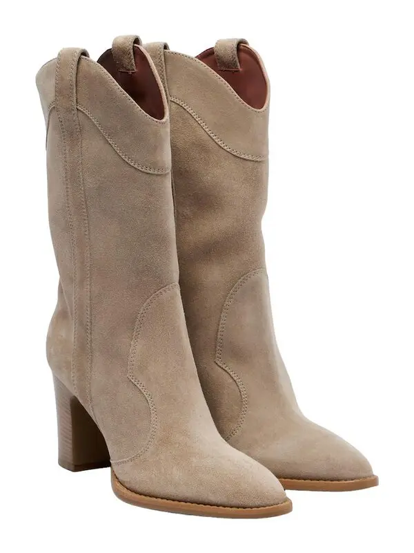 Paris Texas Lavinia Suede Cowboy Boots - Beige