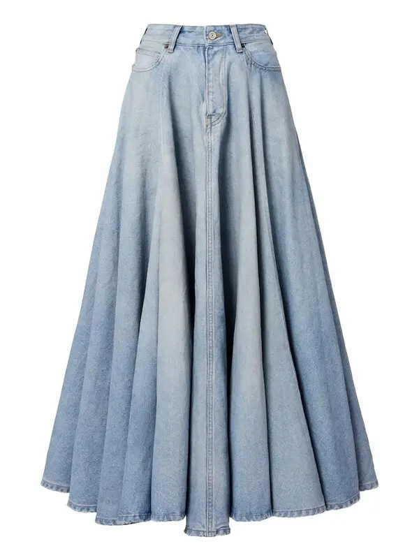 Balenciaga Pleated Denim Midi Skirt - Blue