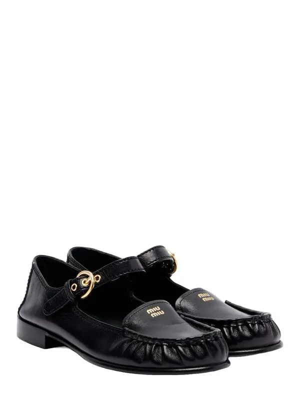 Miu Miu Leather Loafers - Black