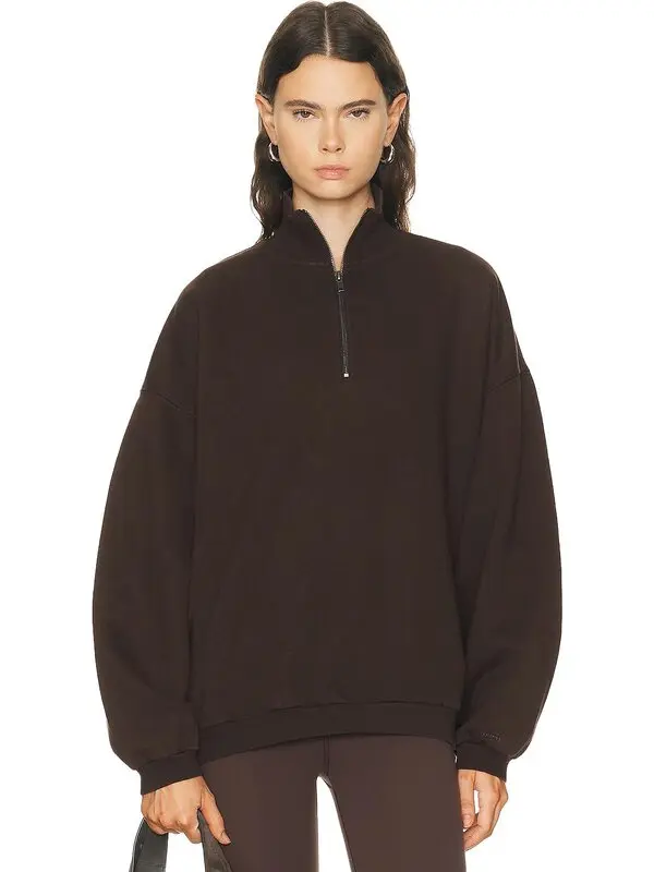 SKIMS Boyfriend Fleece Slouchy Turtleneck Pullover Sweatshirt - Espresso
