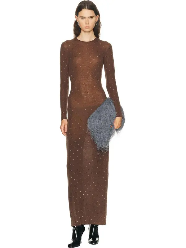Rabanne Long Sleeve Embellished Maxi Dress - Brown