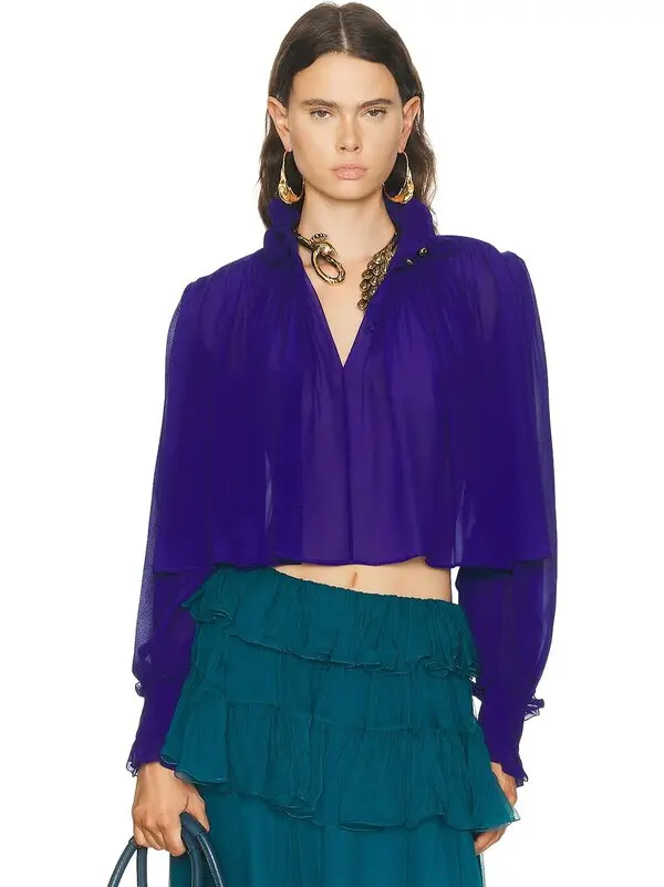 Chloé Silk Long Sleeve Top - Fresh Indigo