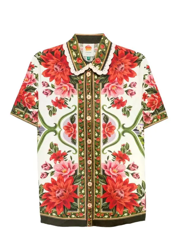 Farm Rio Floral Scallop-collar Shirt - White
