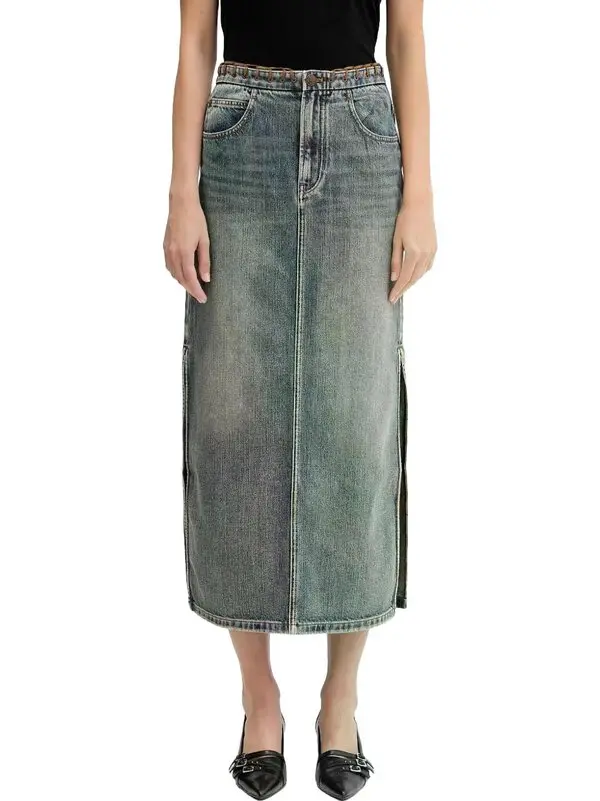 Miss Sixty Side Slit Denim Skirt - Blue
