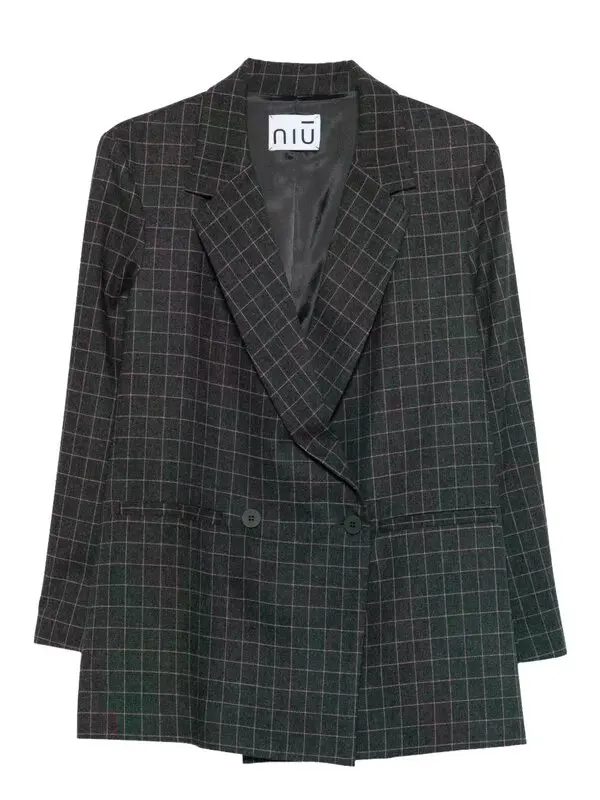 NIU Double-breasted Check Blazer - Grey