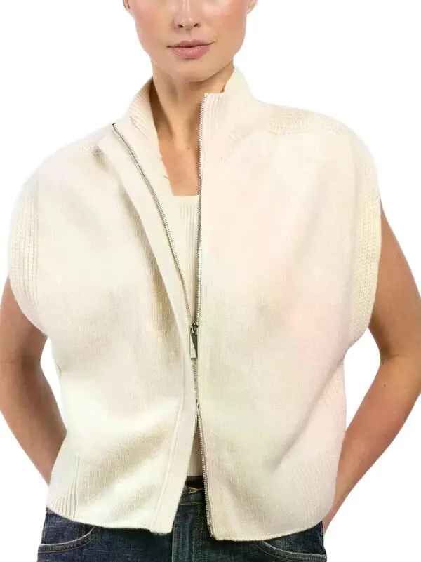 SA SU PHI Zip-up Sleeveless Cardigan - Neutrals