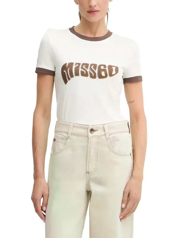 Miss Sixty Appliquéd Ringer T-shirt - White