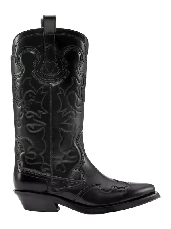 GANNI Mid-shaft Western Boots - Black