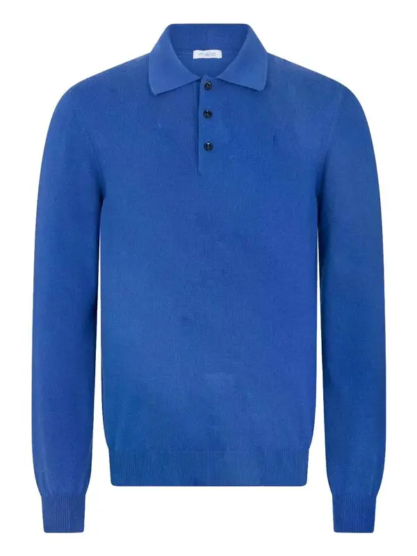 Malo Buttoned Long-sleeve Polo Shirt - Blue