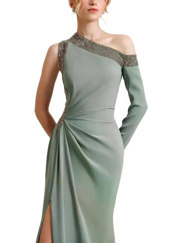 GEMY MAALOUF Embellished Asymmetrical Maxi Dress - Green