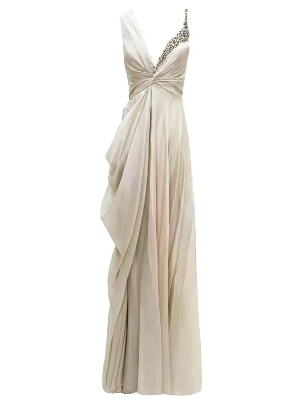 GEMY MAALOUF Asymmetrical Draped Maxi Dress - Neutrals