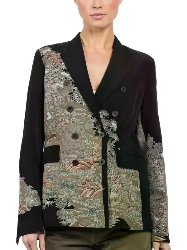 IBRIGU Patterned Double-breasted Coat - Black