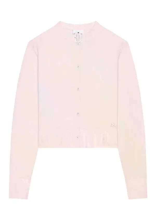 COURREGES Buckle-detail Merino Wool Cardigan - Pink
