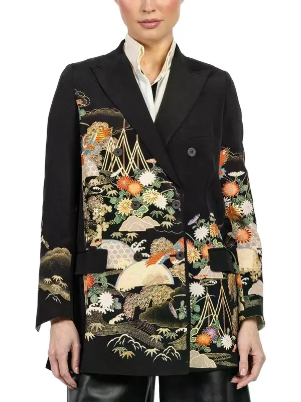 IBRIGU Flared Printed Kimono Blazer - Black