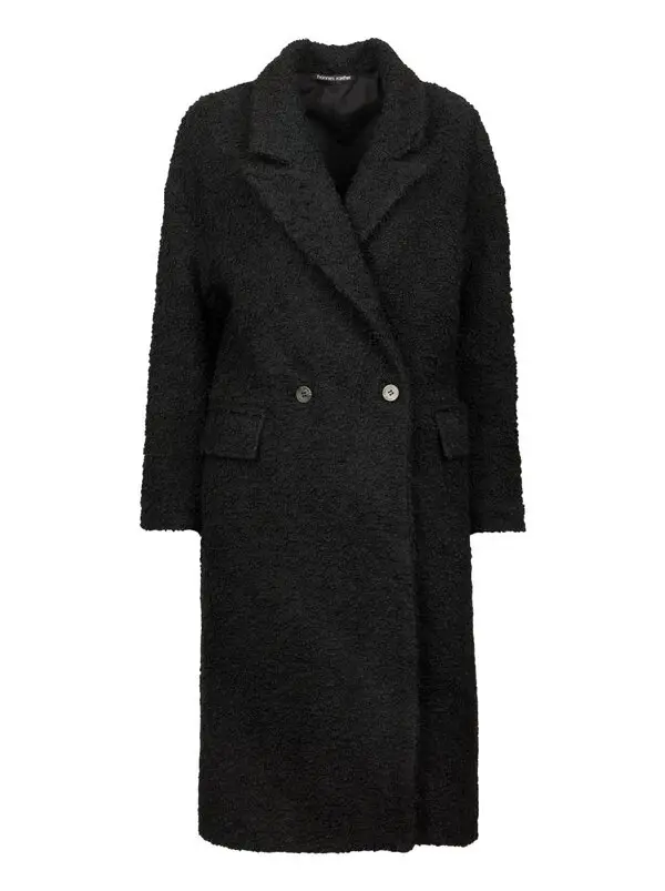 HANNES ROETHER Double-breasted Bouclé Coat - Black