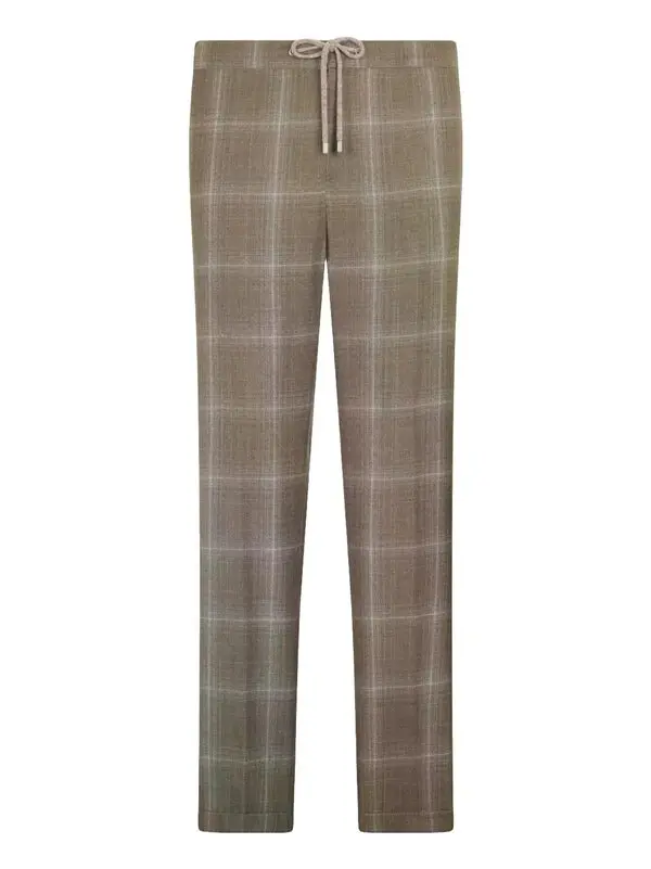 Malo Checked Drawstring Trousers - Brown