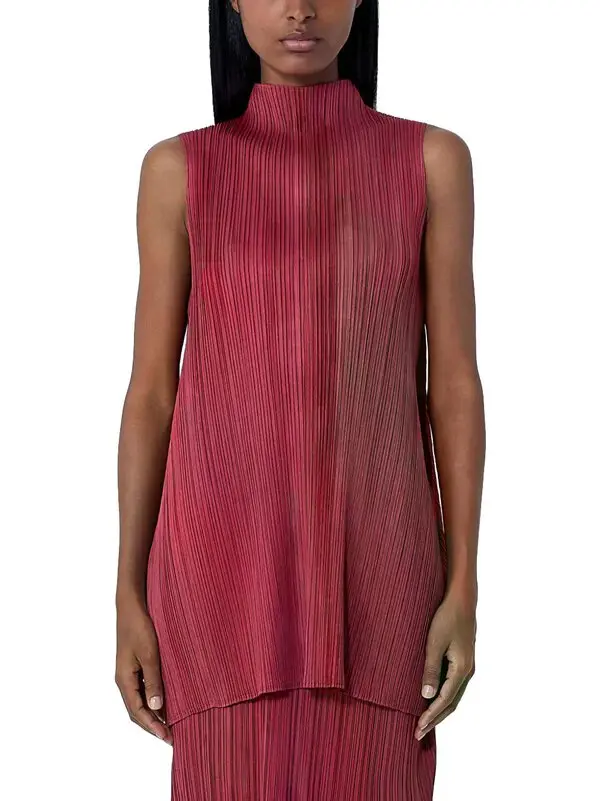 Issey Miyake Pleated Stand-collar Top - Red