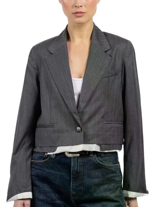 WE-AR4 Pinstripe Cropped Jacket - Grey